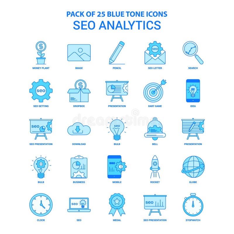 SEO Analytics Blue Tone Icon Pack - 25 Icon Sets Stock Vector ...