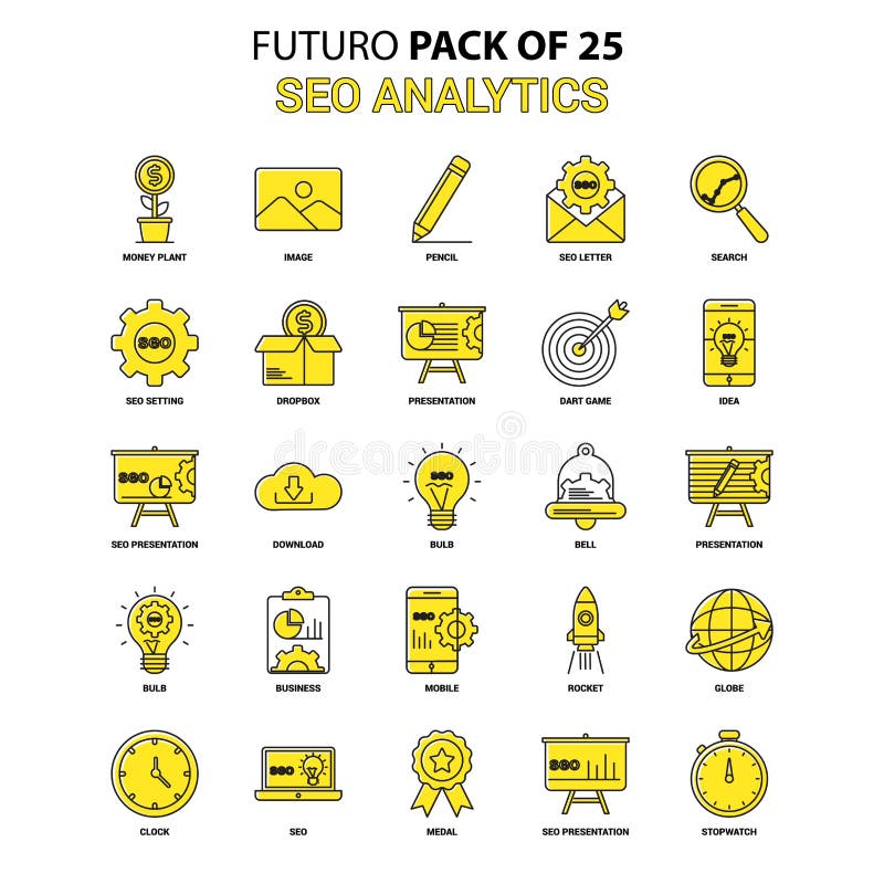 SEO Analytics Icon Set. Yellow Futuro Latest Design Icon Pack Stock ...