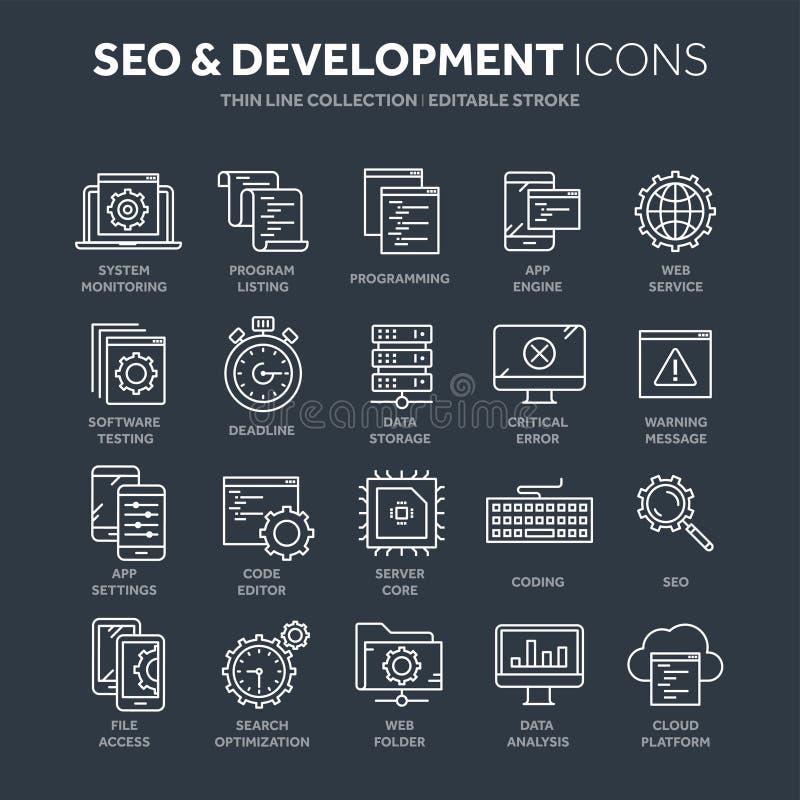 Seo and App Development. Search Engine Optimization. Internet, E-commerce.Thin Line Blue Web ...