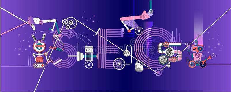 SEO Banner Creative Infographic Robots Machines Stock Vector ...