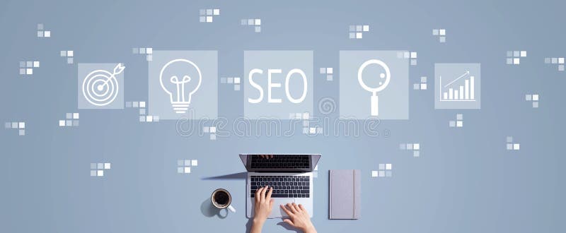 SEO Concept with Person Working with Laptop Stock Image - Image of ...