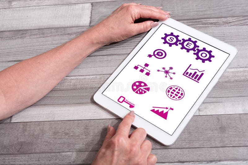 Seo concept on a tablet stock image. Image of tablet - 246512377