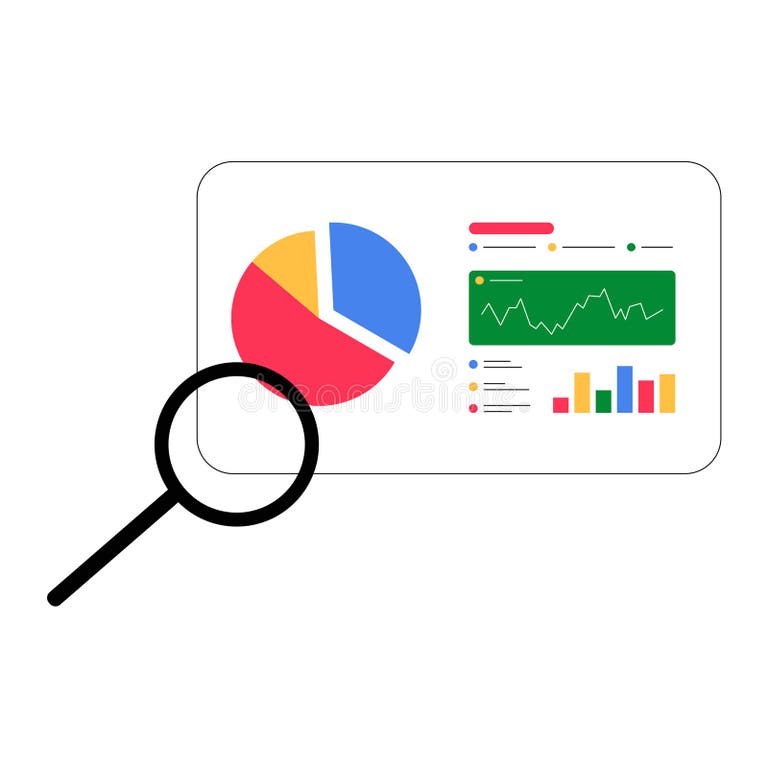 SEO Dashboard with Magnifying Glass in Flat Vector Illustration Symbolizing Search Engine ...
