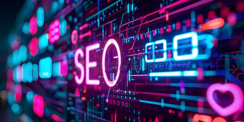 SEO Data Analysis Tools Displayed on Vibrant Neon Ultraviolet Digital ...