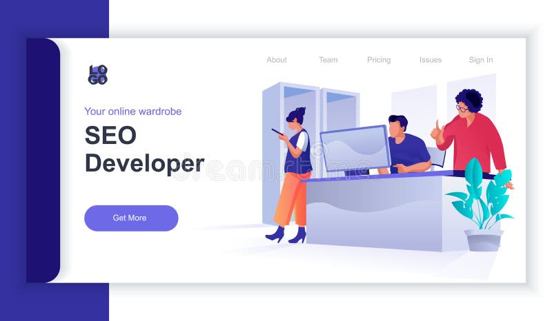 Seo Developer Concept 3d Isometric Web Banner with People Scene Stock ...