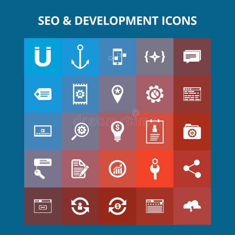 SEO and Development Icons stock vector. Illustration of quality - 120630403