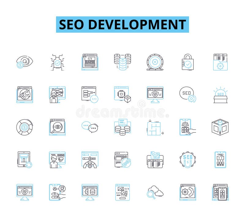 Seo Development Linear Icons Set. Optimization, Ranking, Analysis ...