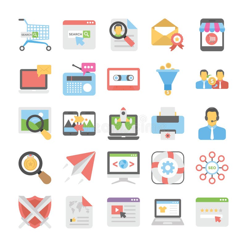 Seo and Digital Marketing Colored Icons 7 Stock Illustration ...