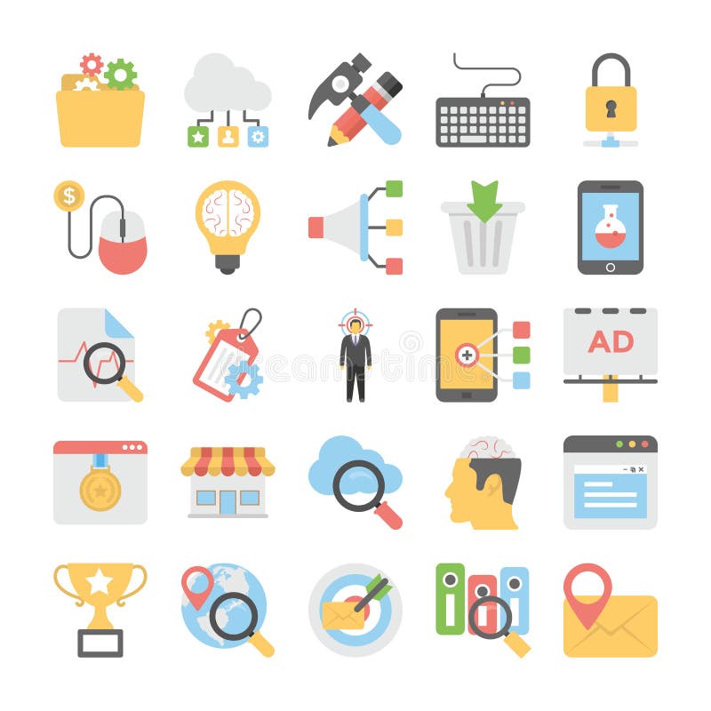 Seo and Digital Marketing Colored Icons 8 Stock Illustration ...