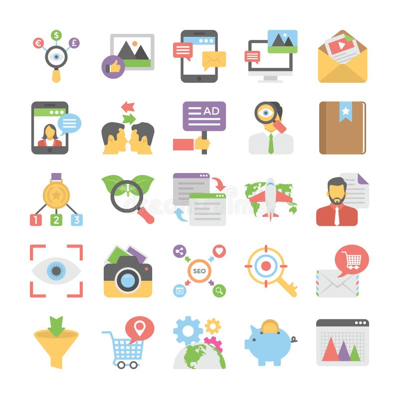 Seo and Digital Marketing Colored Icons 11 Stock Illustration ...