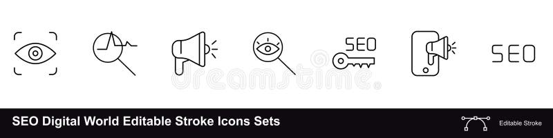 SEO Digital World Editable Stroke Icons Sets Stock Illustration ...