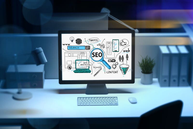 SEO Flowchart on Desktop Screen on Workplace. Business Optimization ...