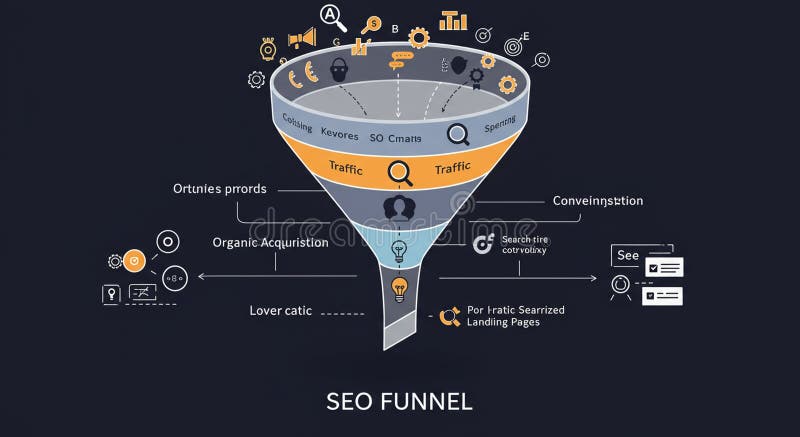 SEO Funnel Illustration Featuring a Cone Shape Divided into Sections ...