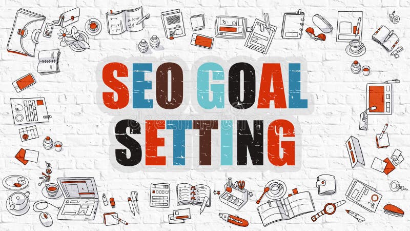 SEO Goal Setting Concept with Doodle Design Icons. Stock Illustration ...