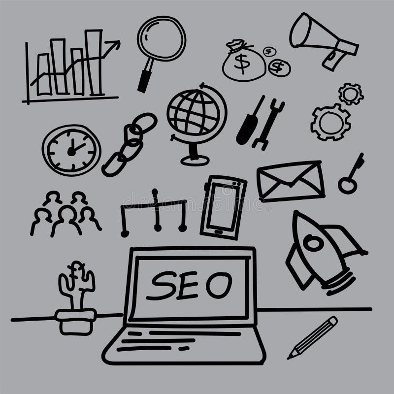 SEO hand-drawn style. stock vector. Illustration of sketch - 92396992