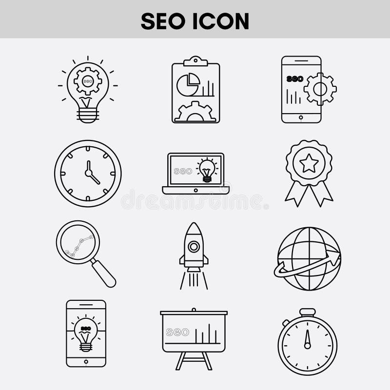 Seo Icon Outline for Web Design on White Background Stock Vector ...