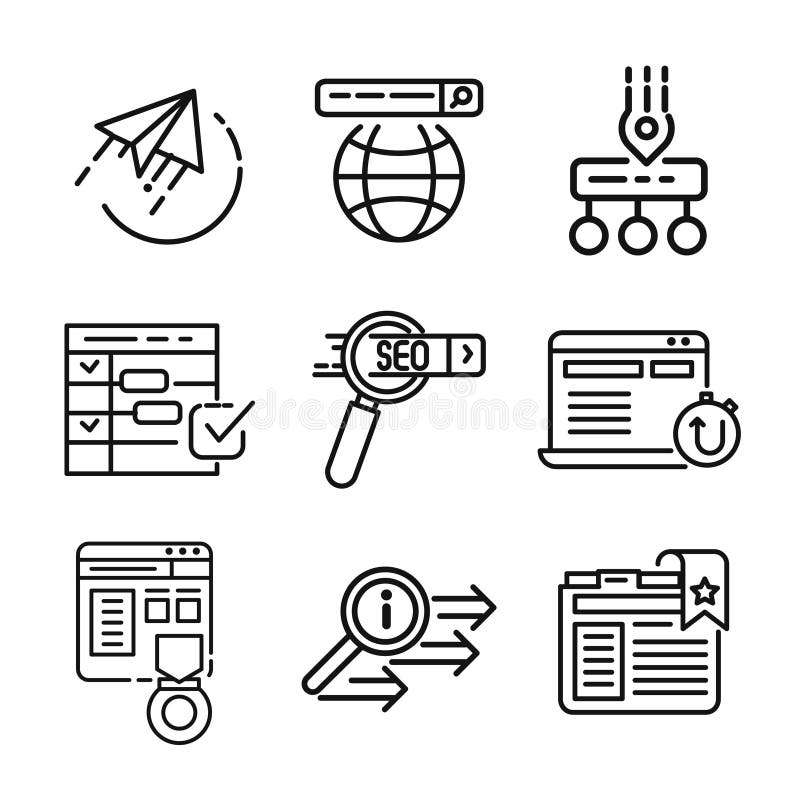 SEO Icon Set Black and White Illustration Stock Vector - Illustration ...