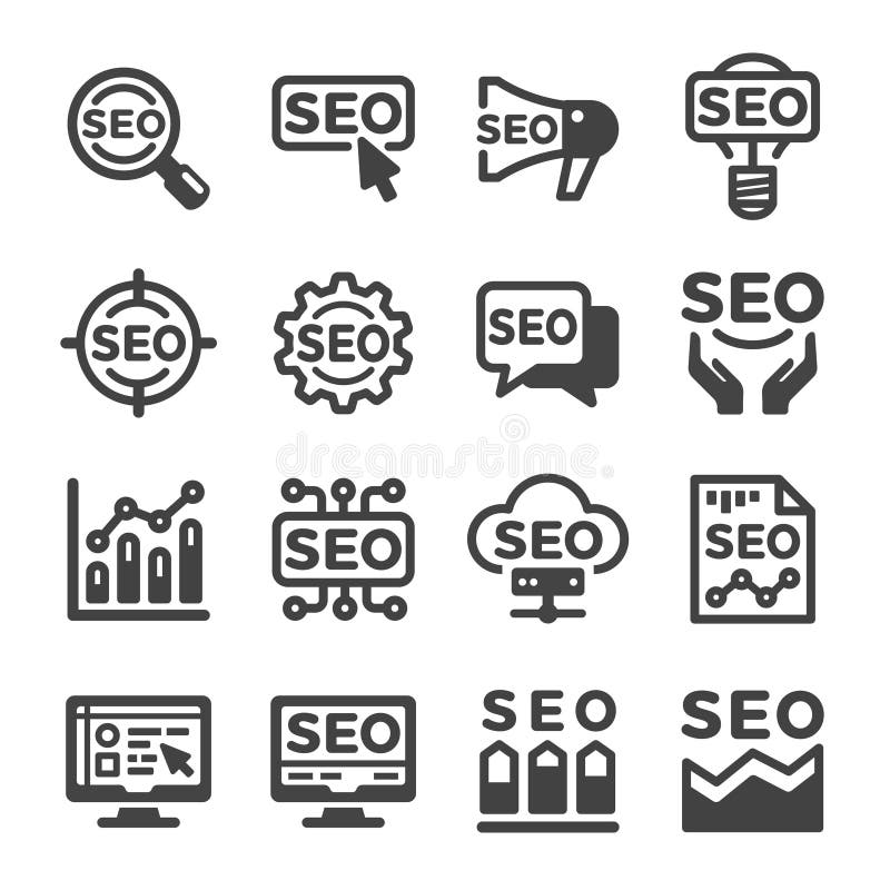 SEO icon set stock vector. Illustration of launch, advertising - 140235283