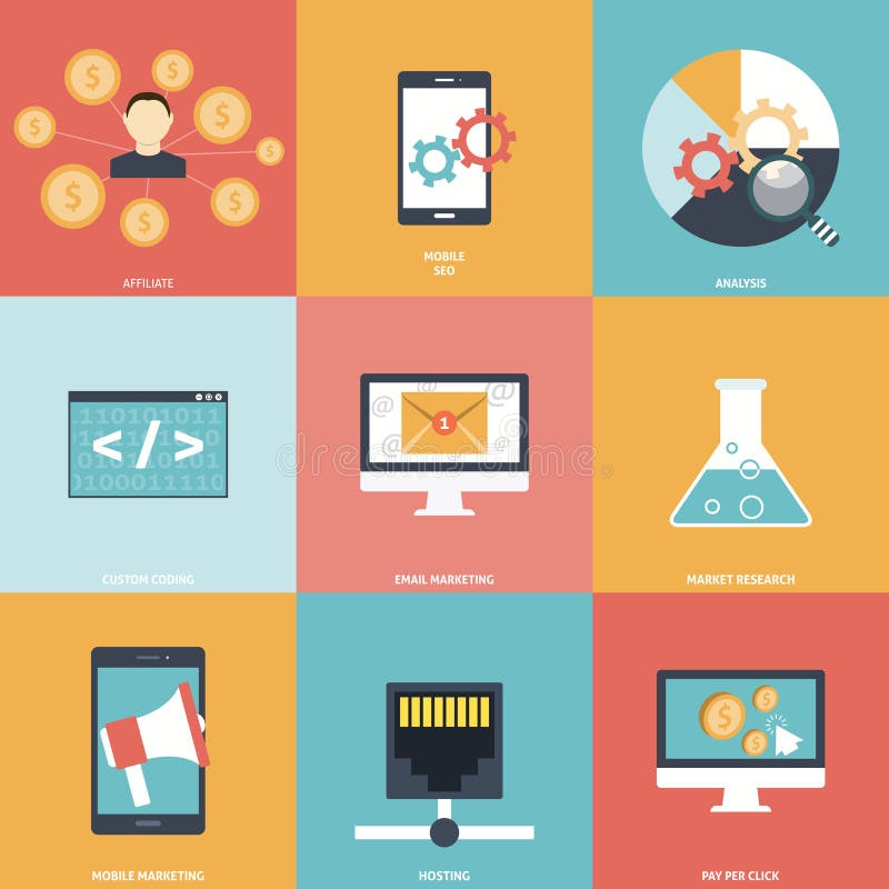 Set of Flat Design Style Icons for SEO, Web Development Stock Vector ...