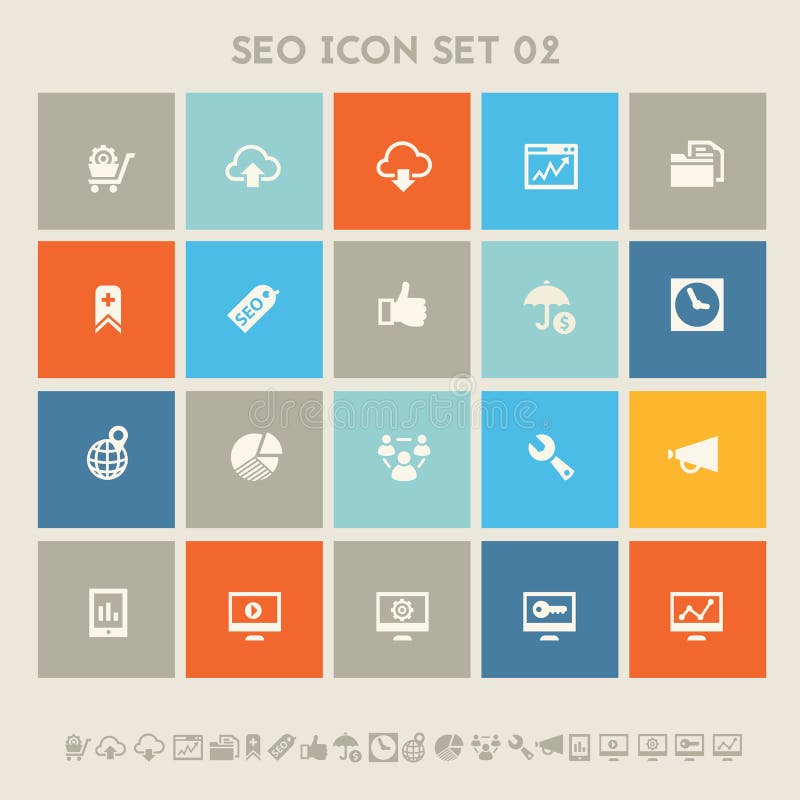 SEO Icons, Set 2. Multicolored Square Flat Buttons Stock Vector ...