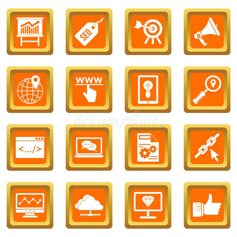 SEO icons set orange stock vector. Illustration of data - 98290347