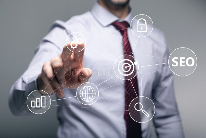 SEO and Icons on Virtual Screen Stock Image - Image of analysis, finger ...