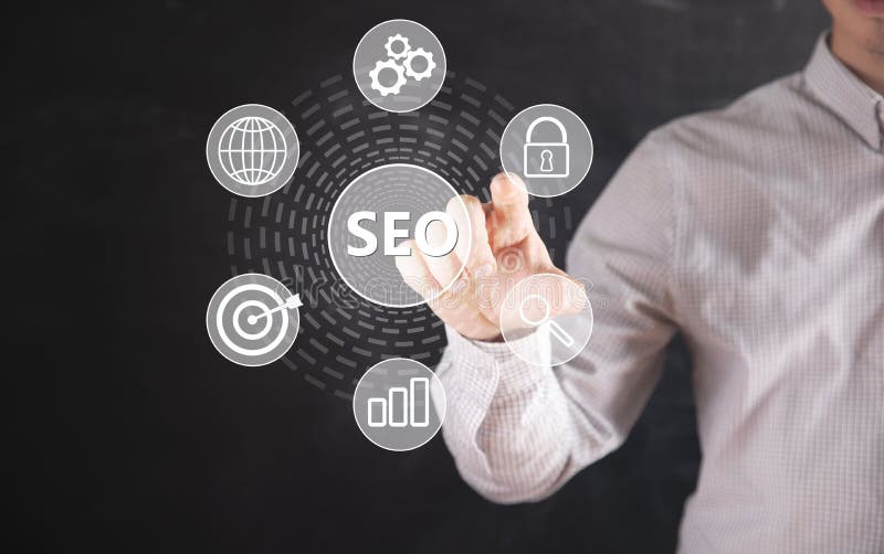 SEO and Icons on Virtual Screen Stock Image - Image of concept ...