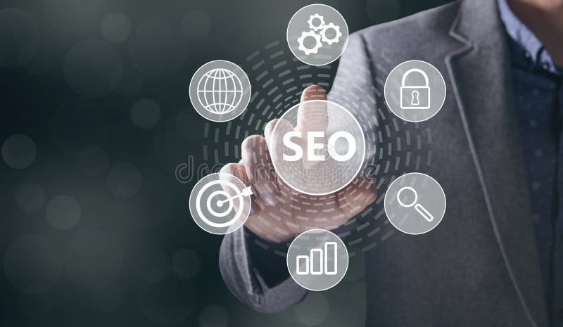 SEO and Icons on Virtual Screen Stock Image - Image of technology ...