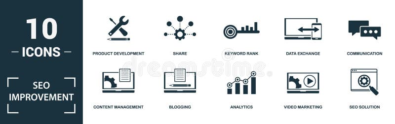 Seo Improvement Icon Set. Monochrome Sign Collection with Speed ...
