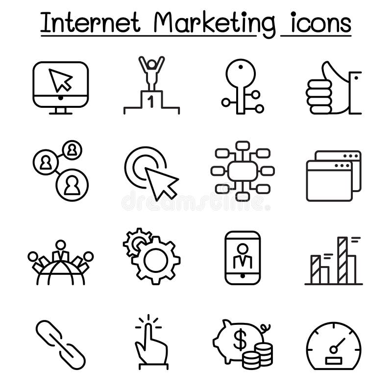 SEO & Internet Marketing Icon Set in Thin Line Style Stock Illustration ...