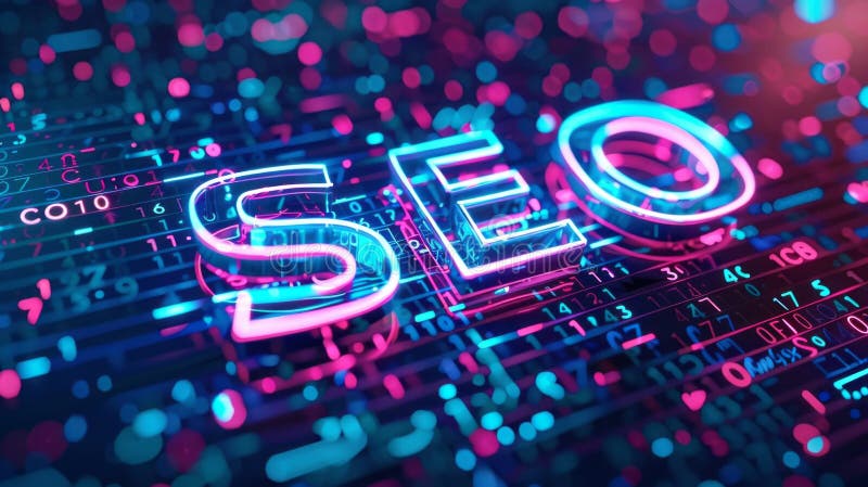 SEO Logo on the Blue Digital Background. Search Engine Optimization is ...