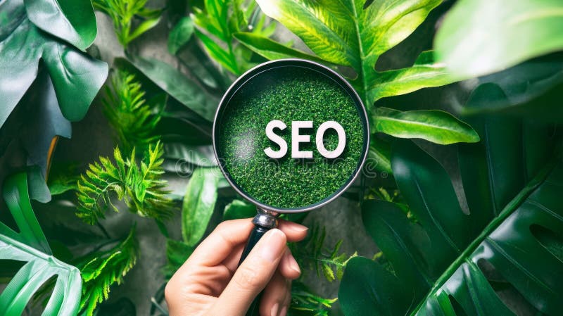 SEO Magnified on Greenery. Concept for Organic Growth and Finding the Right Solution Stock ...