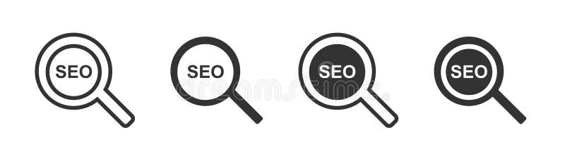 SEO Magnifying Glass Icons in Four Different Versions in a Flat Design ...