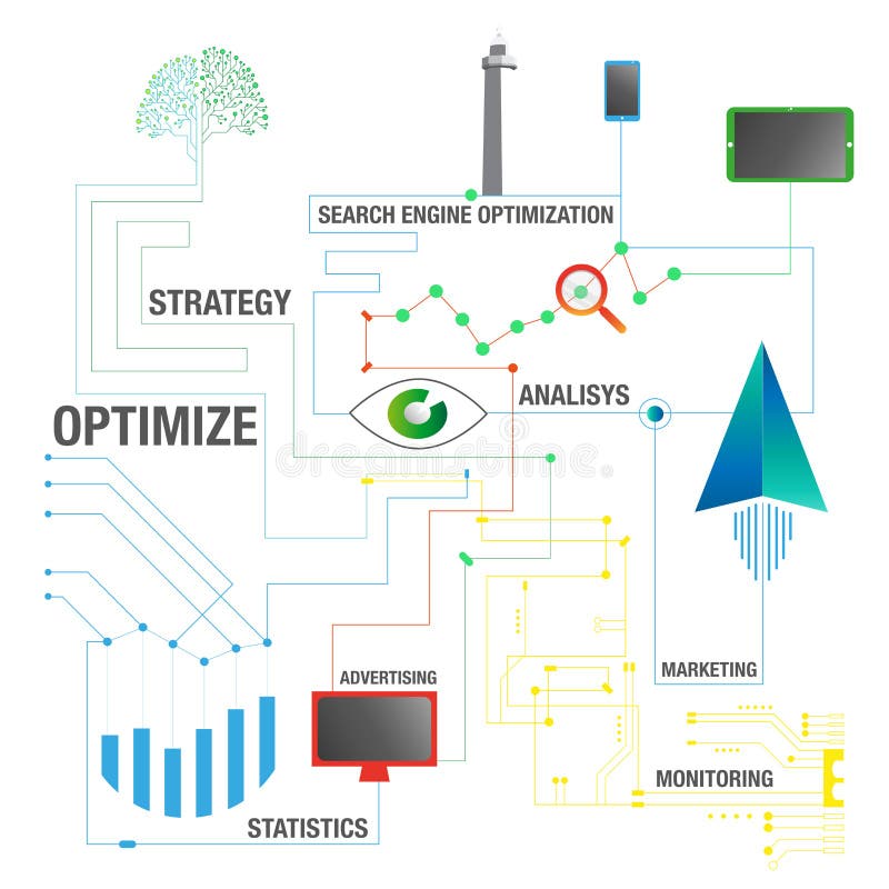 SEO Map with Icon for Online Business Background Stock Vector ...