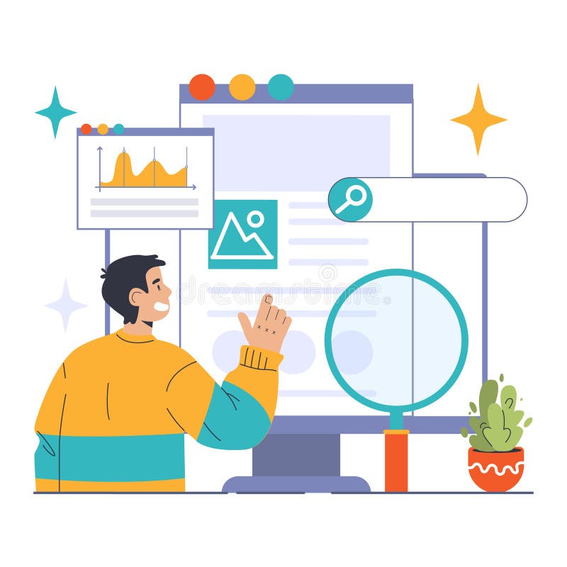 SEO Mastery in Action. Flat Vector Illustration Stock Vector ...