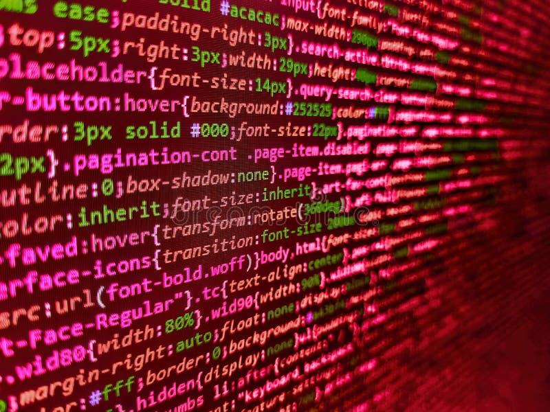 Computer Script Coding Source Code On Desktop Monitor Real Html Code Developing Screen Stock
