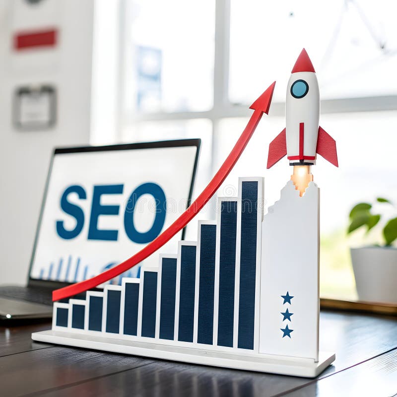 SEO Optimization Concept Icon with Business Graph and Flying Rocket ...