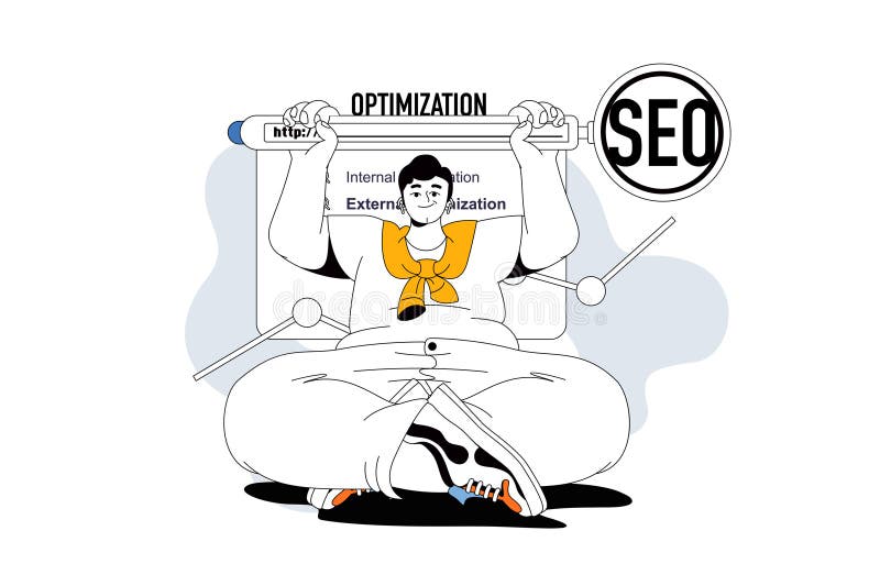 Seo Optimization Concept with People Scene in Flat Line Design for Web. Vector Illustration ...