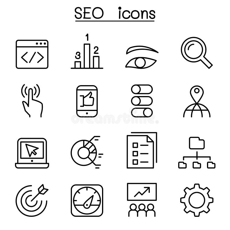 SEO & Optimization Icon Set in Thin Line Style Stock Vector ...