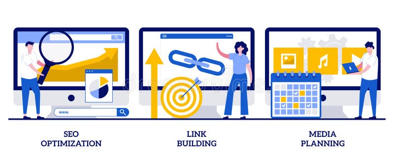 Seo Optimization, Link Building, Media Planning Concept with Tiny ...