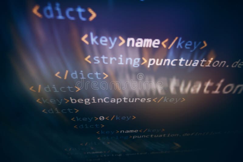 SEO Optimization. Modern Tech. PHP Syntax Highlighted. Writing Programming Functions on Laptop ...