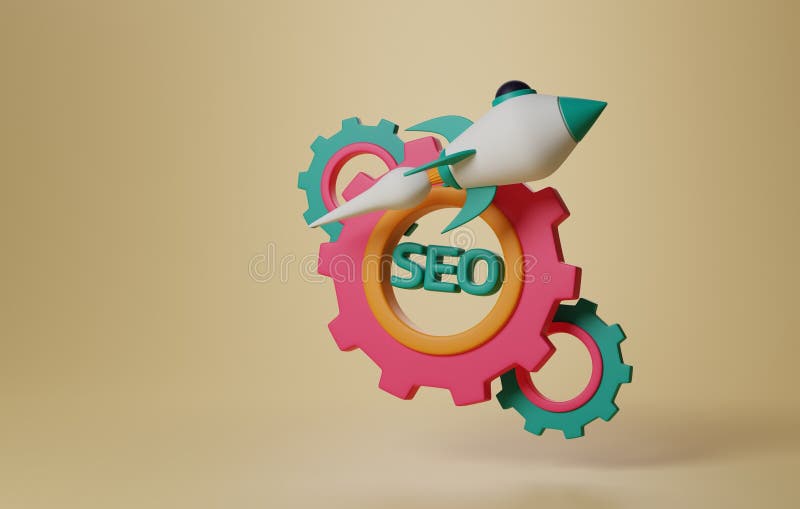 SEO Optimization with Rocket Launch for Digital Marketing Strategy. 3D ...