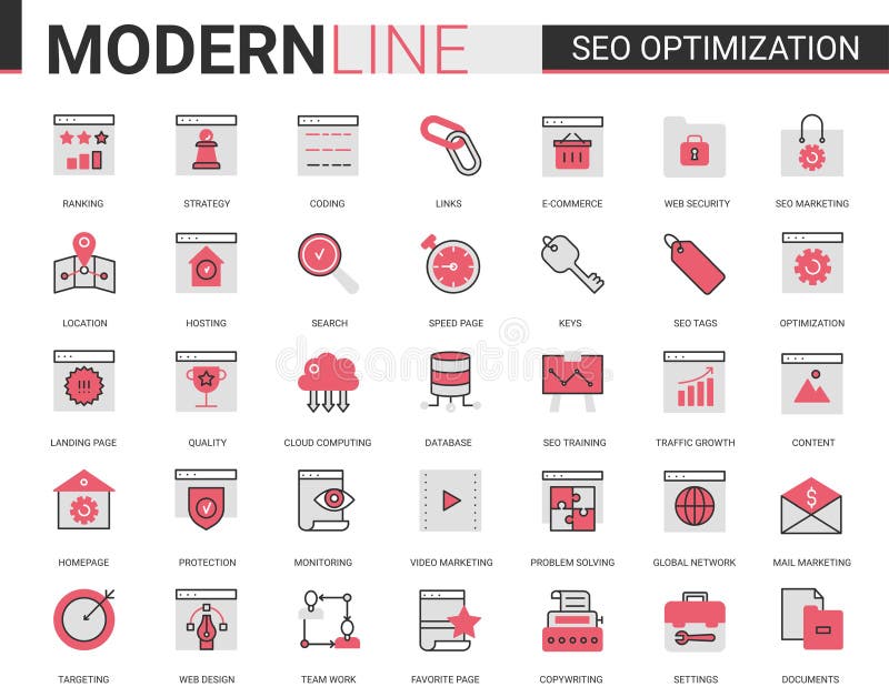 Seo Optimization Technology Vector Flat Line Icon Set. Linear Tech ...