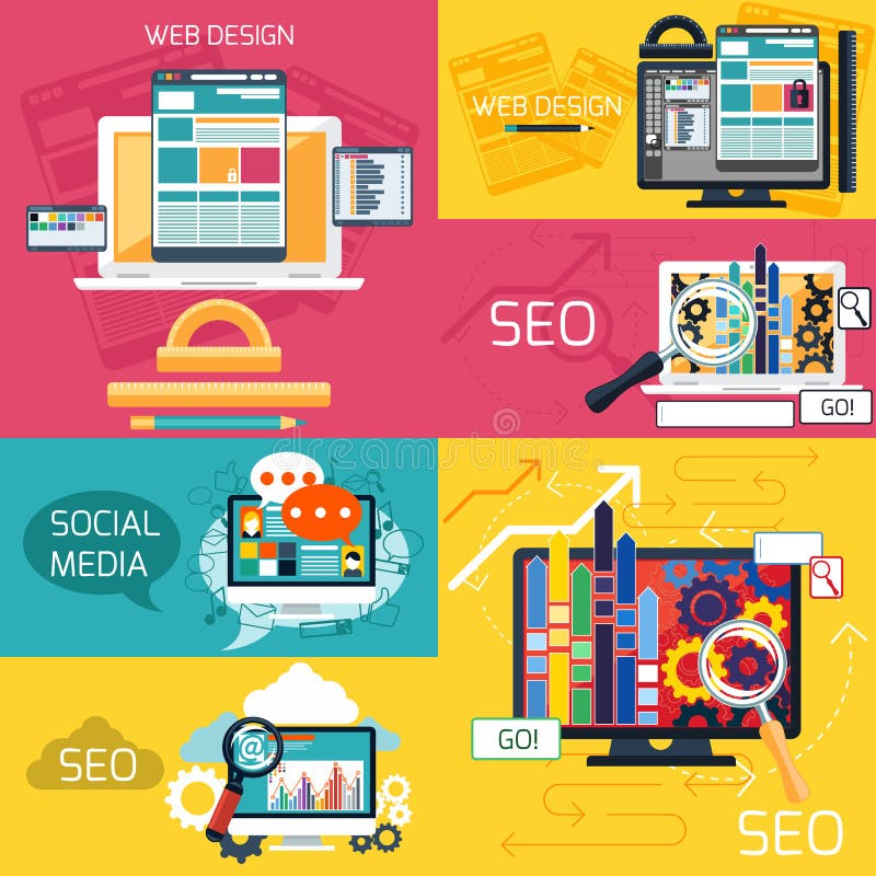 SEO Optimization and Web Design Banners Stock Vector - Illustration of ...