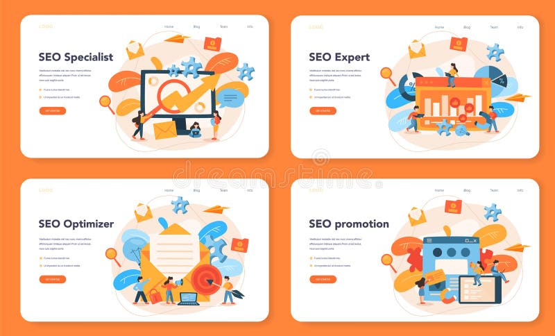 SEO Optimizer Web Banner or Landing Page Set. Idea of Search Engine ...