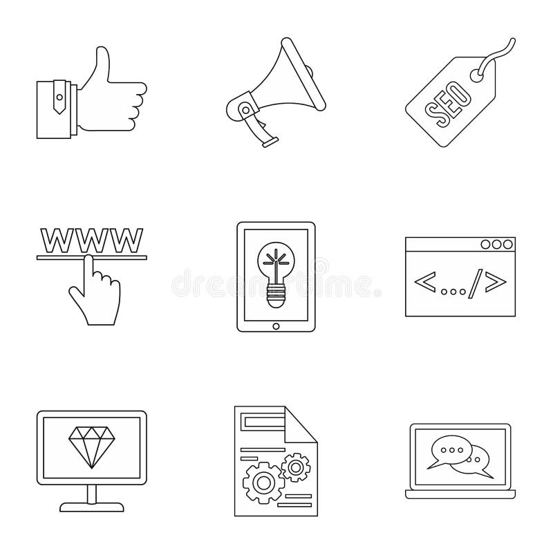 SEO Promotion Icons Set, Outline Style Stock Vector - Illustration of ...