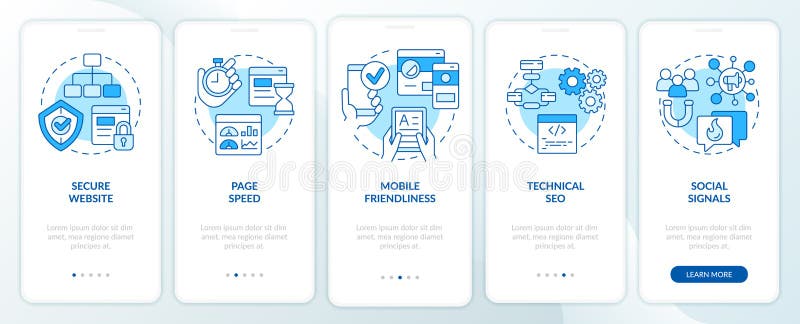 SEO Ranking Factors Blue Onboarding Mobile App Screen Stock Vector ...