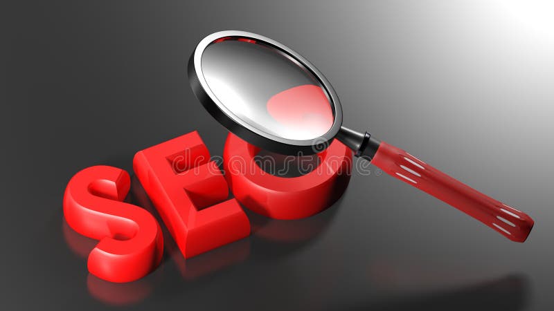 SEO Red Write on Black Surface, with Magnifier Passing Over it - 3D ...