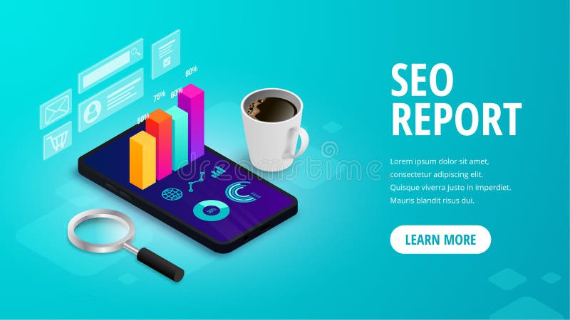 SEO Report Isometric Web Banner Concept Stock Vector - Illustration of ...