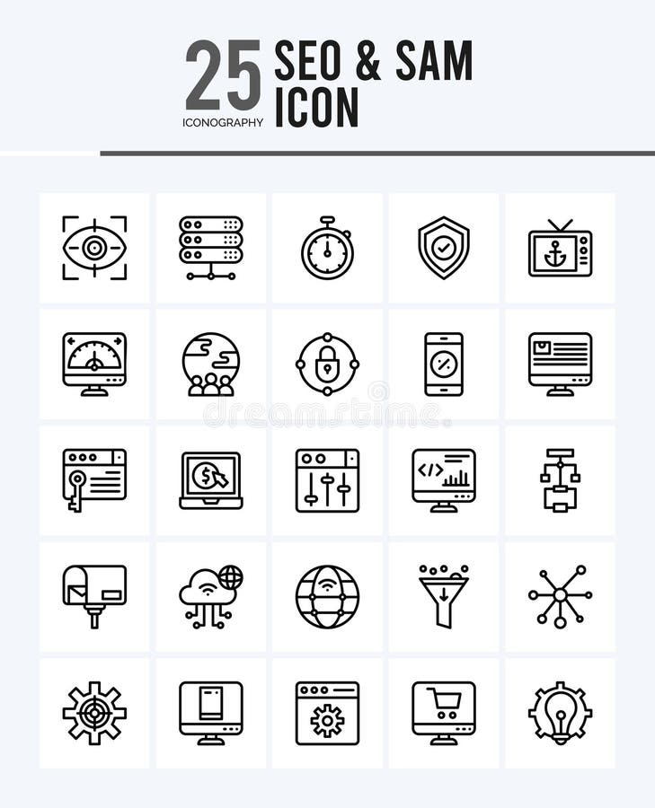 25 SEO and SAM Outline Icons Pack Vector Illustration Stock Vector ...